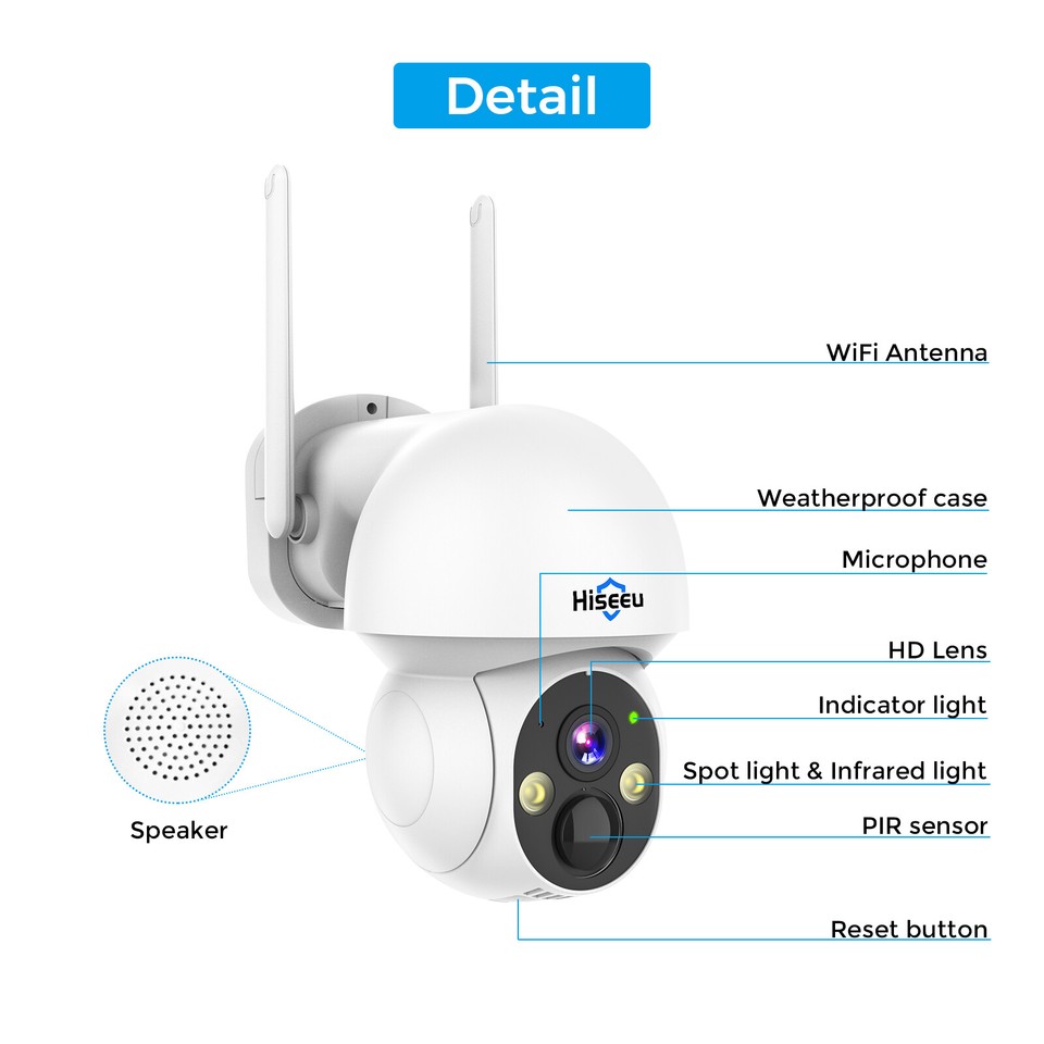 Hiseeu Solar Security Camera Wireless 2.4G WiFi Camera 4MP PIR Motion ...