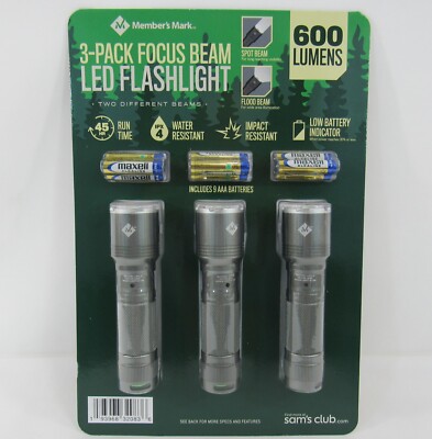 Member's Mark Focus Beam LED Flashlights 600 Lumens, 3 Pack | eBay