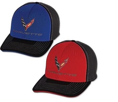 MEN'S CORVETTE C8 HAT/CAP NEXT GEN FLEX FIT BLUE OR RED C8 EMBROIDERED ...