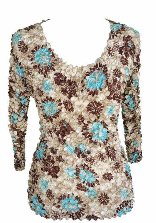 Women's Popcorn Blouse Long Sleeve Floral Print Top Expandable One Size ...
