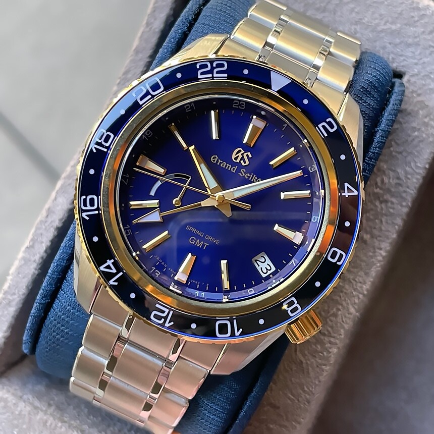 Grand Seiko GMT Automatic Spring Drive 18k & Steel Blue Dial & Bezel ...