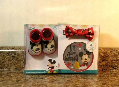 Disney Baby Mickey Mouse Gift Set Stickers Bow Tie Booties Boys 0-12M ...
