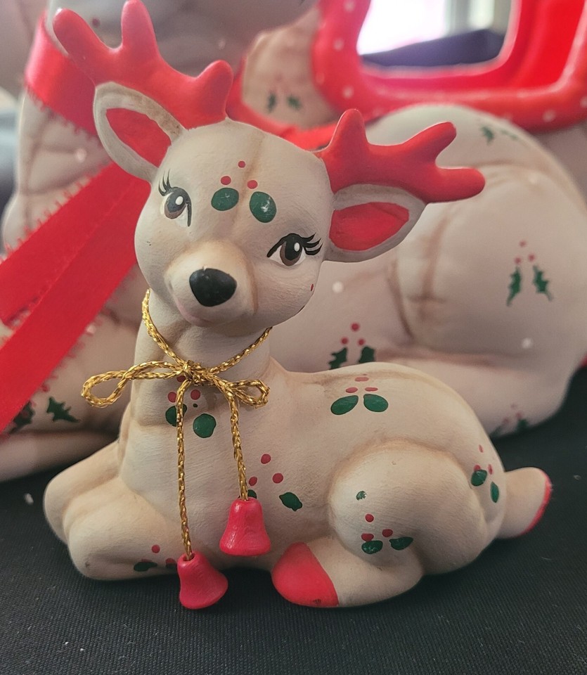 Vintage Hand Painted Ceramic Reindeer and Sleigh Christmas Kimple Mold ...