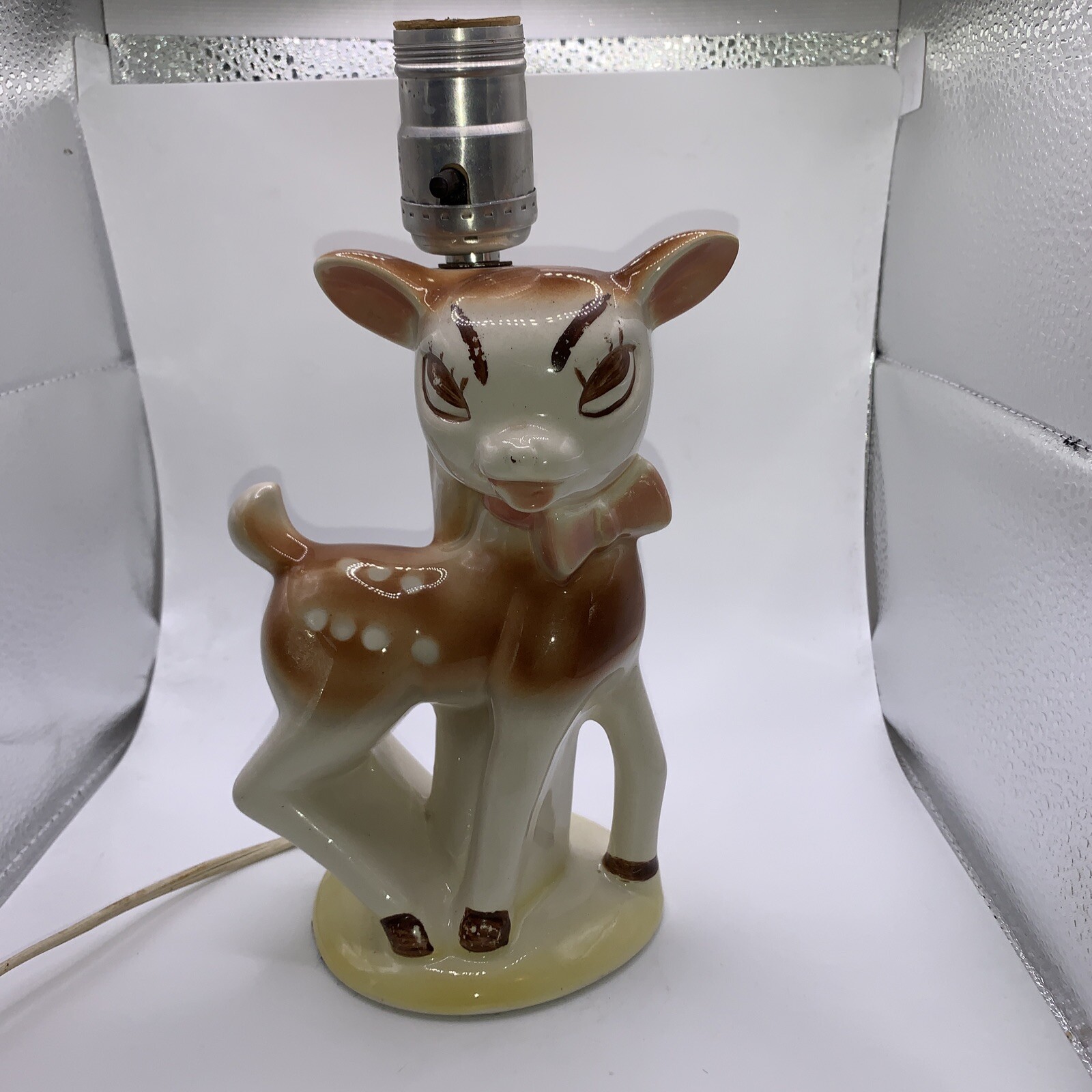 Vintage 1950s Ceramic Kitsch Doe Eyed Fawn Bambi Deer Nursery Lamp ...