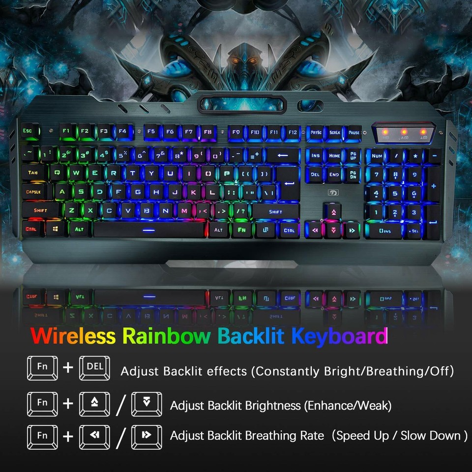 Wireless Gaming Keyboard Mouse LED Backlit Rechargeable for Windows ...