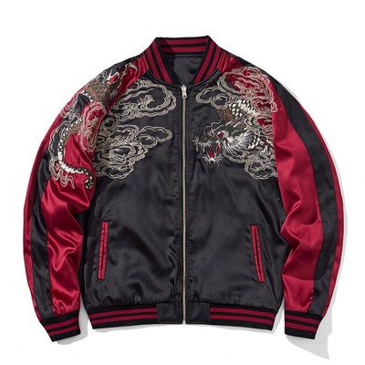 Men Reversible Souvenir Jacket Sukajan Japanese Pattern Embroidery ...
