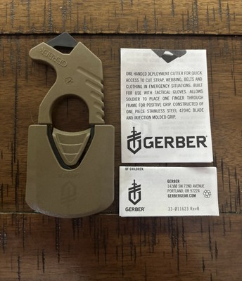 US MILITARY ISSUE GERBER COYOTE BROWN STRAP CUTTER SEAT BELT HOOK KNIFE ...