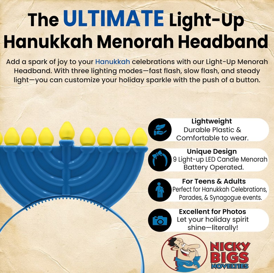 LED Light Up Menorah Candles Chanukah Hanukkah Headband Oy Jewish ...