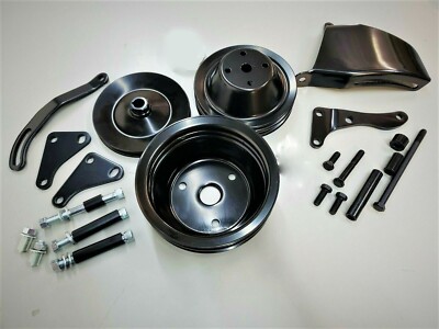 Small Block Chevy V-Belt 2 Groove Long Water Pump Pulley Kit Black ...