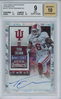 TEVIN COLEMAN 2015 Contenders Draft Rookie Ice AUTO / AUTOGRAPH /23 BGS ...