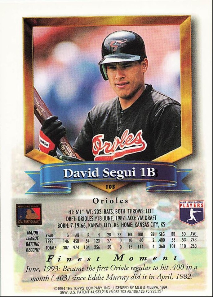 1994 Finest David Segui Baltimore Orioles #103 | eBay