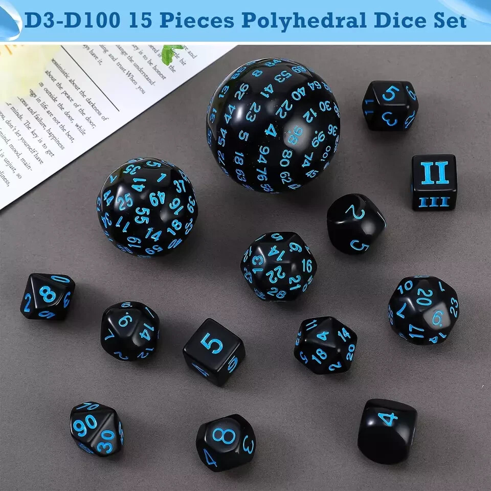 15 Pieces Complete Polyhedral Dice Set D3-D100 Spherical RPG Dice Set ...