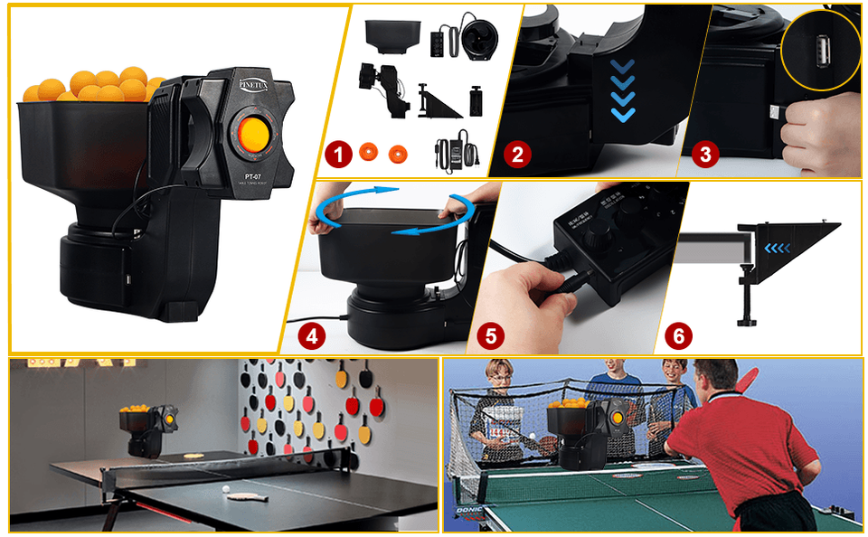 PT-07 Automatic Table Tennis Trainer Robot Ping Pong Training Machine w ...