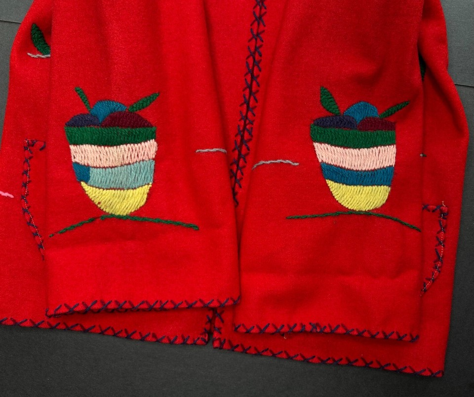 Vintage Mexican Embroidered Souvenir Open Blazer Jacket 1950s Red Wool ...