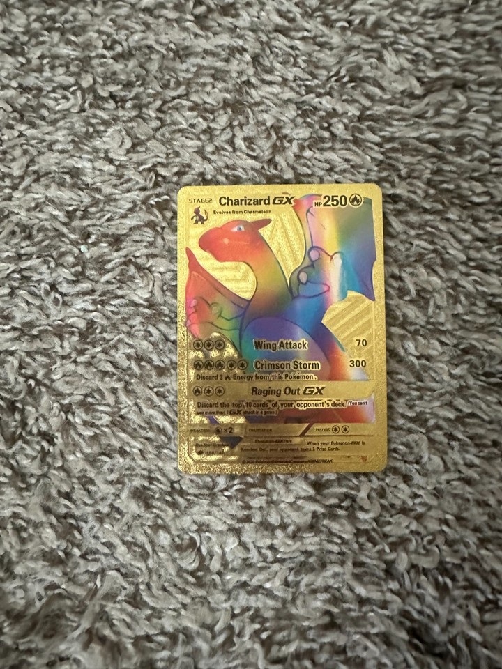 RARE Pokemon Stage 2 Charizard GX Rainbow Gold Foil Fan Art Card 150/ ...