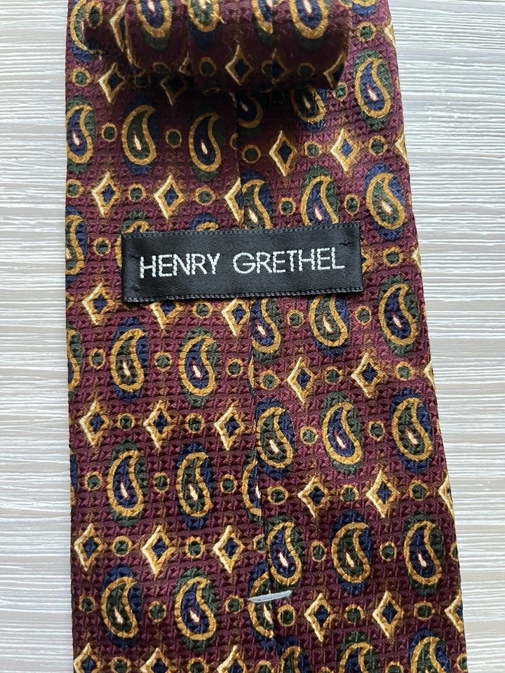 VINTAGE HENRY GRETHEL TIE BURGUNDY GOLD ABSTRACT DESIGNER BUSINESS ...