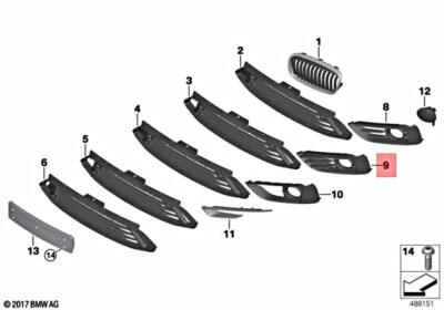 Genuine BMW F45 F46 Front Bumper Open Fog Light Grille Right OEM ...