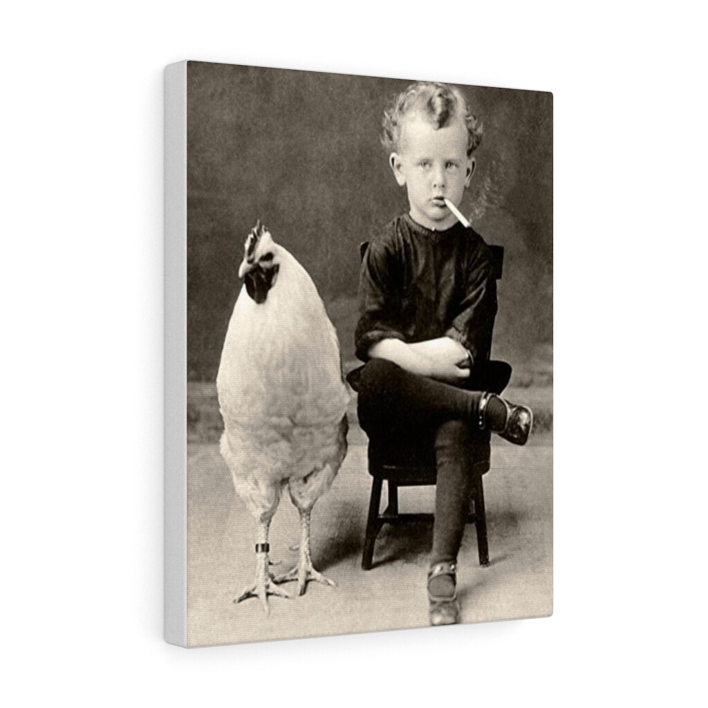 Boy Smoking Cigarette with Giant Chicken Vintage Canvas Wall Art-Home ...