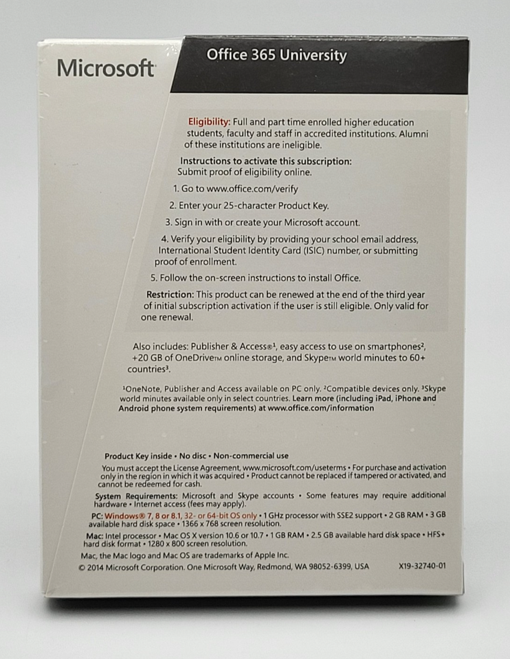 Microsoft Office 365 University 4 year Academic Key Card - For PC/Mac ...