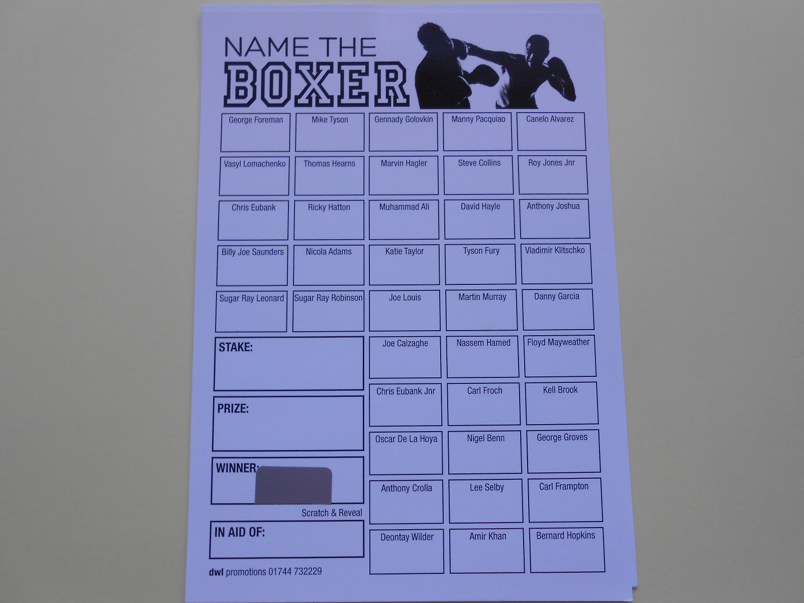 NAME THE BOXER SCRATCH CARDS - 40 SPACES -SET OF 10- WHICH WILL WIN ...