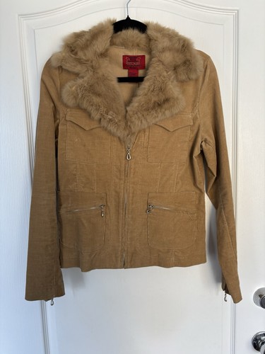 Vintage Y2K Women's REAL Rabbit Fur Corduroy Jacket Size Large Tan ...