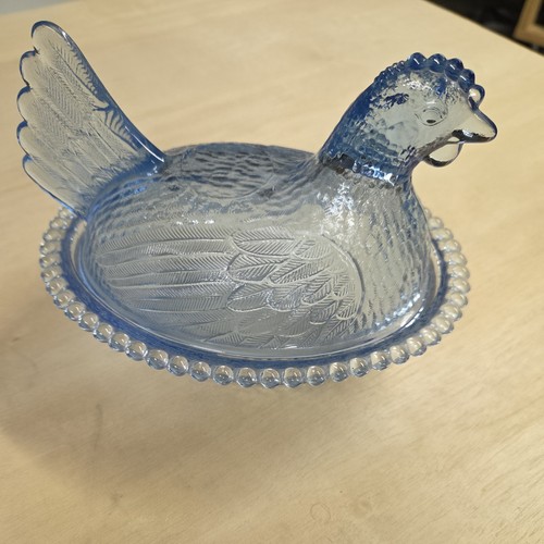 Vintage Indiana Glass Light Blue Hen on Nest Chicken Glass Covered Dish ...