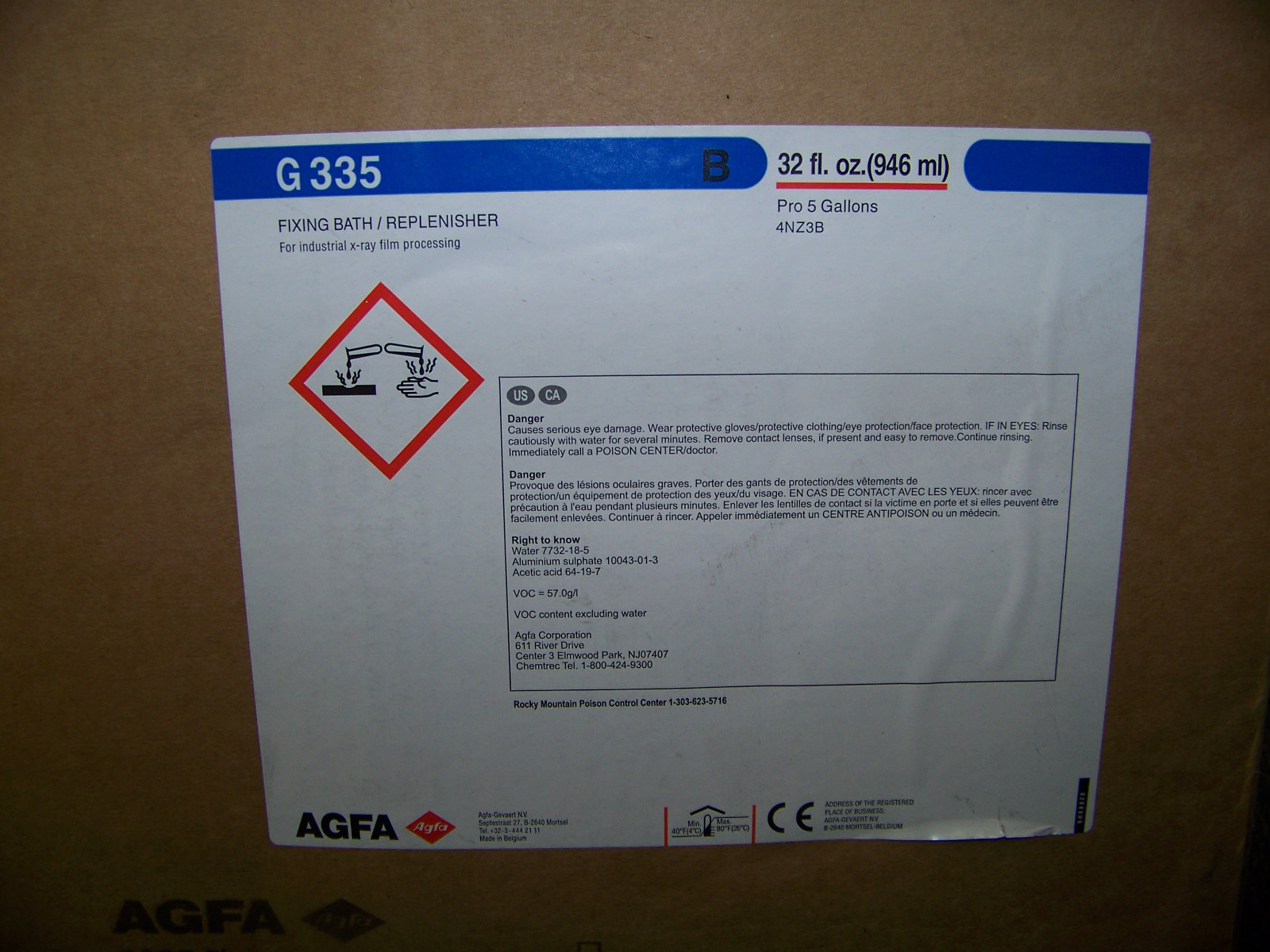 AGFA G335 Fixer Fixing Bath / Replinisher 2 ea. A & B PRO 2 5 Gal 4NZ3B ...