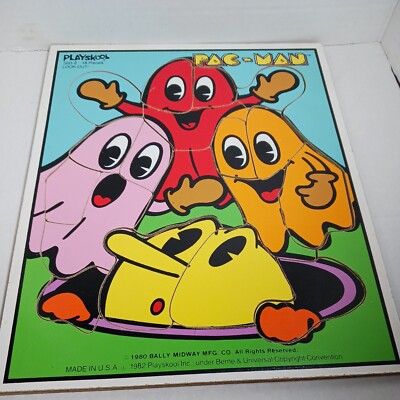 Vintage Pac-Man 1982 Playskool 18pc Wood Puzzle Blinky Pinky Clyde Look ...