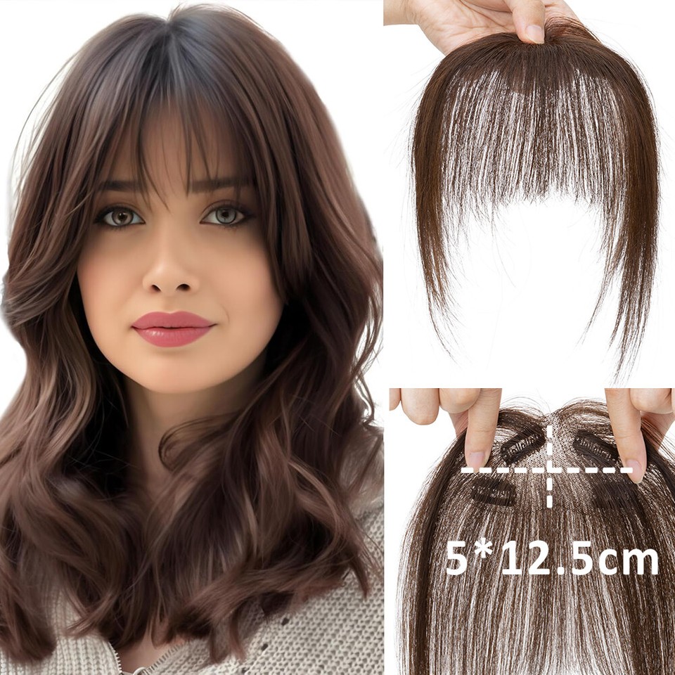 360° Cover Fringe Bangs 100% Remy Human Hair Extensions Clip In ...