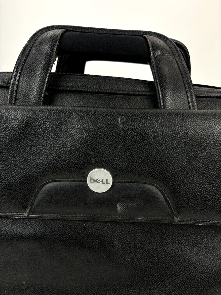 DELL Black Leather Executive Brief Case Laptop Travel Bag Padded ...