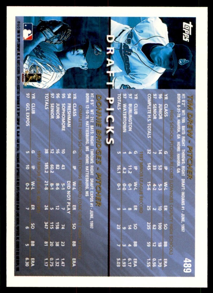 1998 Topps #489 Tim Drew / Donnie Bridges | eBay