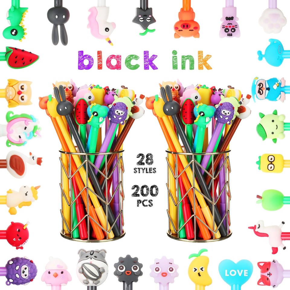 200 Pieces Cute Cartoon Gel Ink Pens Cartoon Animal Writing Pens 0.5 mm ...