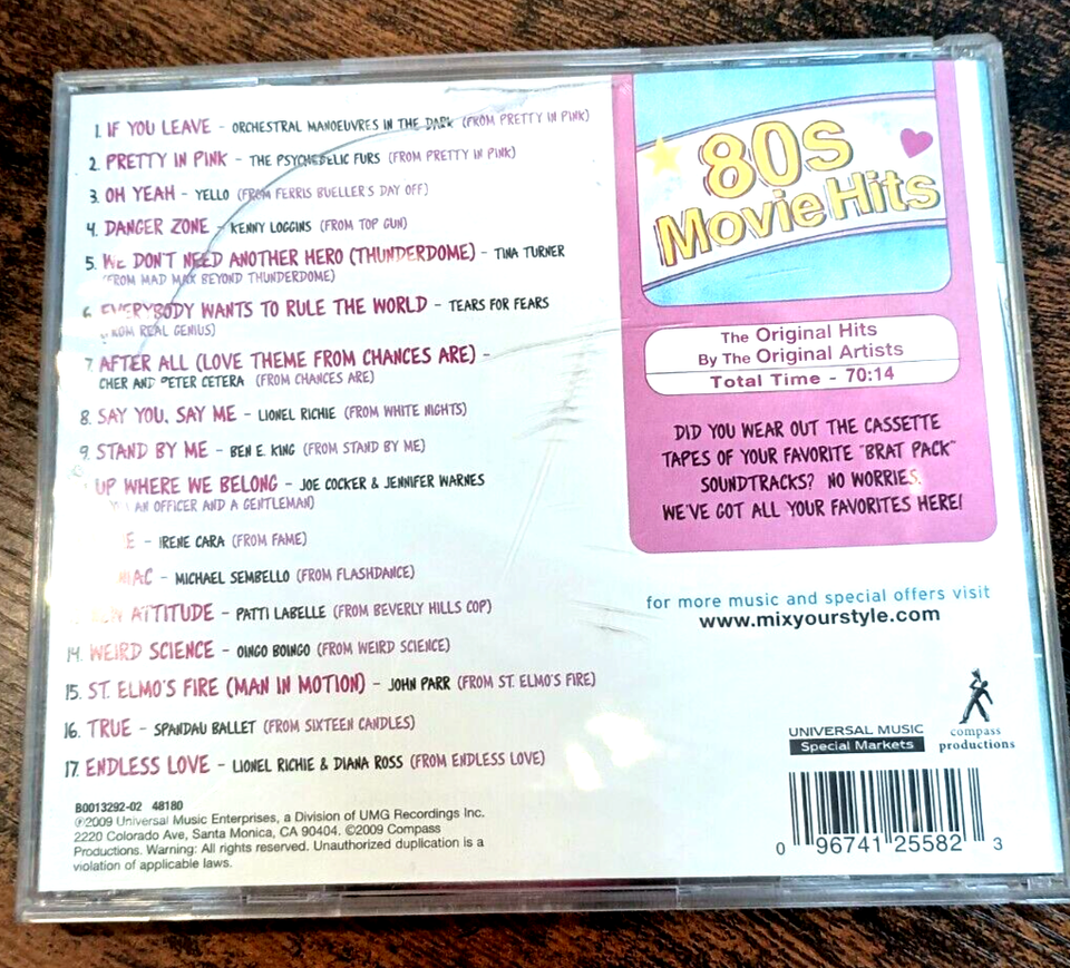 80s Movie Hits (CD) Various Artists And Songs 80s Music Rare 2009 | eBay