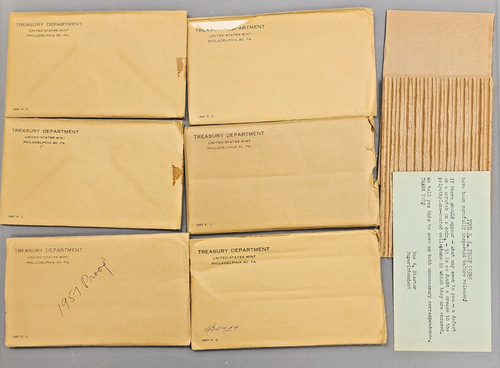 1957 Proof Set Envelope only with cardboards and COA. Issued by US Mint ...