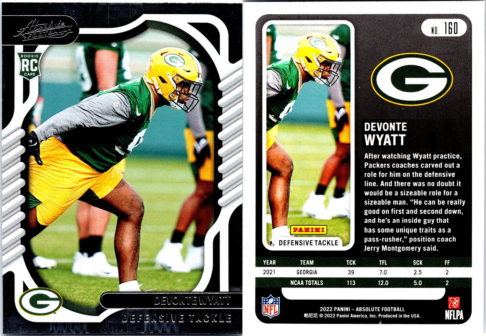 DEVONTE WYATT- 2022 Panini Absolute RC Rookie - Green Bay Packers ...