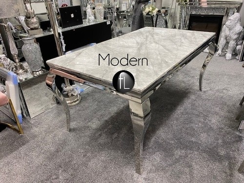 Louis Dining Table With Grey Marble Top 1.5 M Long Chrome Legs | eBay UK