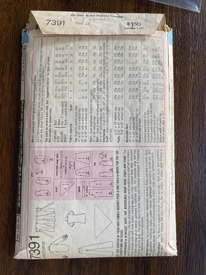 Simplicity Pattern 7391 Go Everywhere Ladies Size 12 B34 70s Complete ...