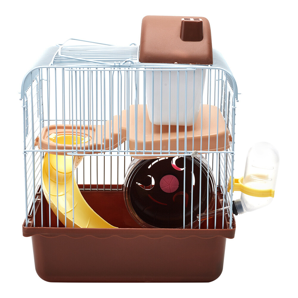 2 Tier Metal Wire Hamster Cage Carrier Rodent House with Exercise Wheel ...