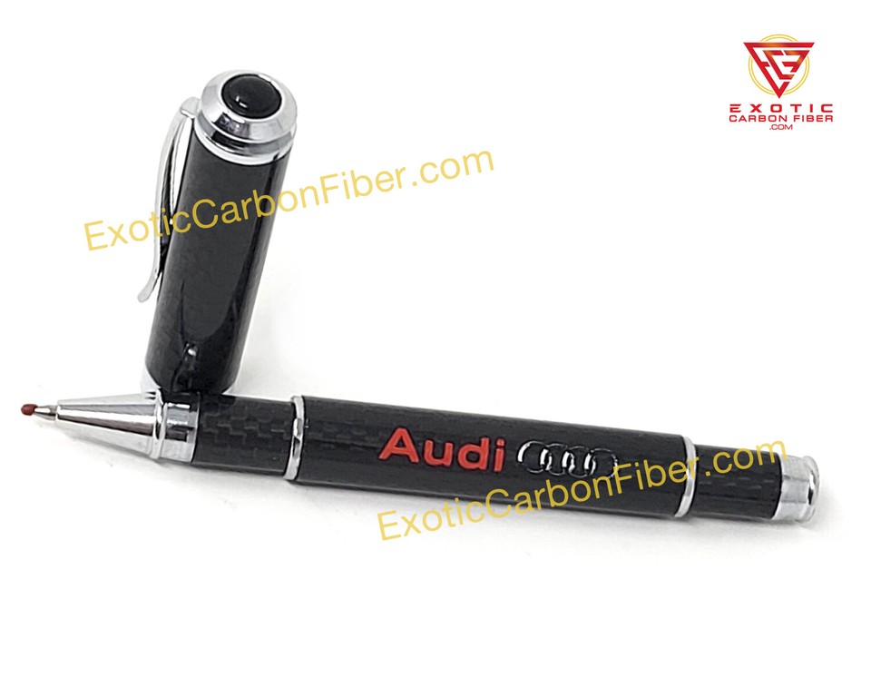 Audi Red Text and Silver Logo Carbon Fiber Ballpoint Pen - GREAT GIFT ...