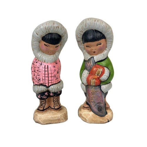 Eskimo Ceramic Hand Painted Girl & Boy Figures, Set of 2 Alaskan Winter ...