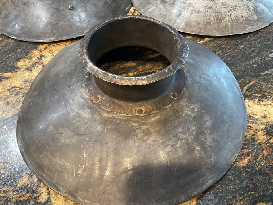 3 Antique metal industrial LAMP SHADE / HOOD. 11 " W (3.75 " top ...