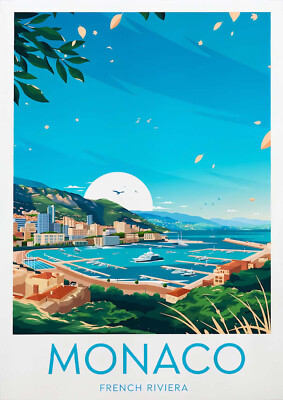 French Riviera, Monaco SIZE A3 WALL PRINT TRAVEL POSTERS, PRINT ...