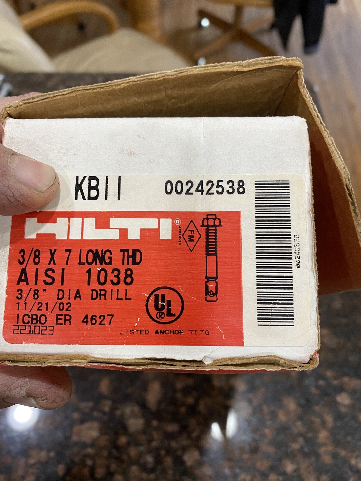 Hilti Kwik Bolt II 3/8" X 7 Long THD AISI 1038 KBII 002425389 for sale ...