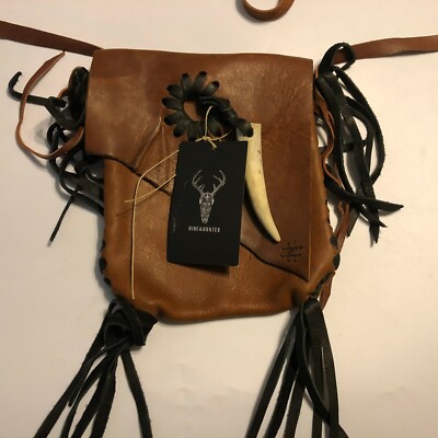 Hide & Hunter Kodiak Brown Black Leather Pouch Bag Deer Antler 7.5" x 6 ...