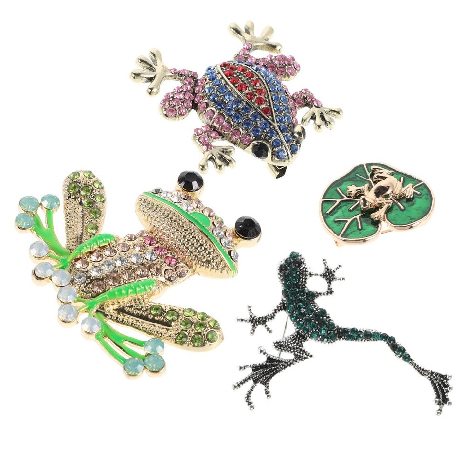 4pcs Frog Brooch Pin for Women - Sparkling Rhinestone Animal Lapel Pin ...