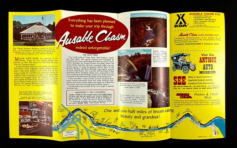 1976 Ausable Chasm Adirondack New York Caves Vintage Travel Brochure ...