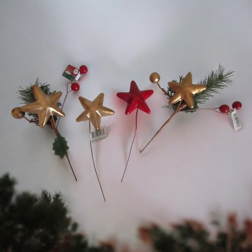 Lot of 4 Holiday Inspirations 8" Star Picks Christmas Tree Decor ...