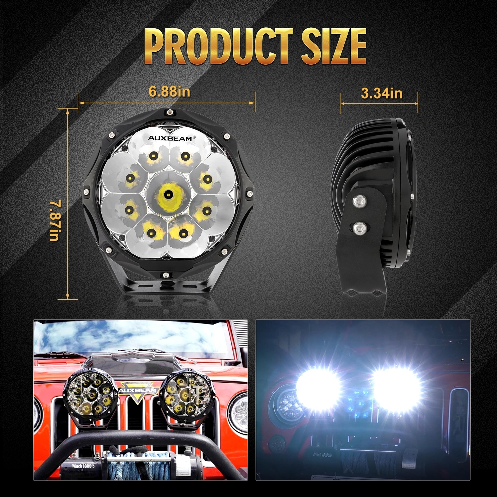 AUXBEAM 7"inch LED Driving Light Bar Pods Work Lamp & Black Leather ...