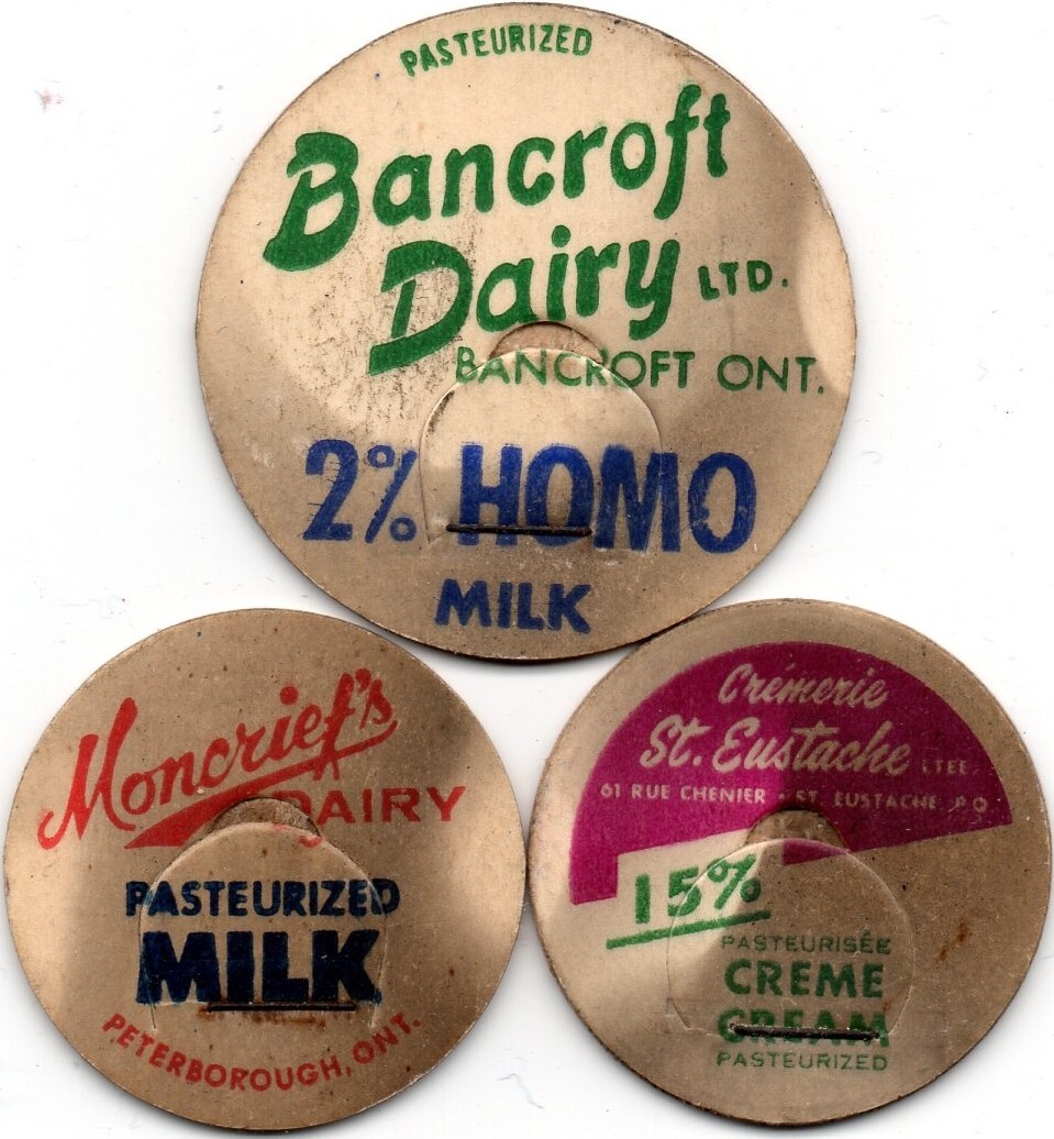 Milk Bottle Caps - Bancroft, Moncrief's, St. Eustache LTEE - 3 oil ...