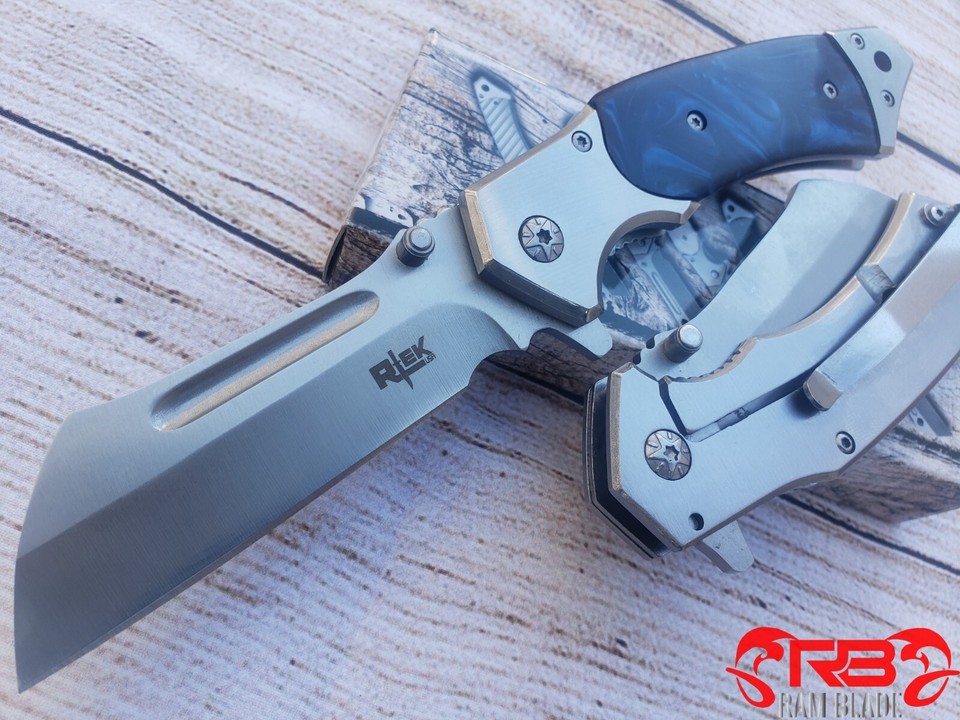 8" Tactical Cleaver Folding Pocket Razor Knife Combat Spring Assisted ...